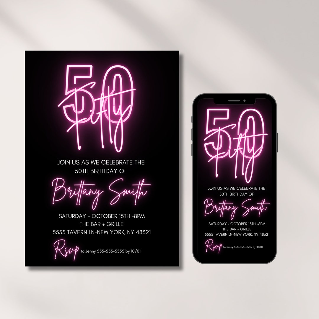 50th Birthday Invitation for Women, 50th Birthday Invitation Printable ...