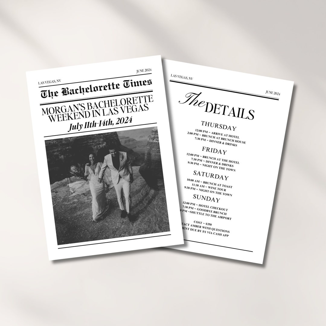 Newspaper Bachelorette Party Invitation Template, Bachelorette Party ...