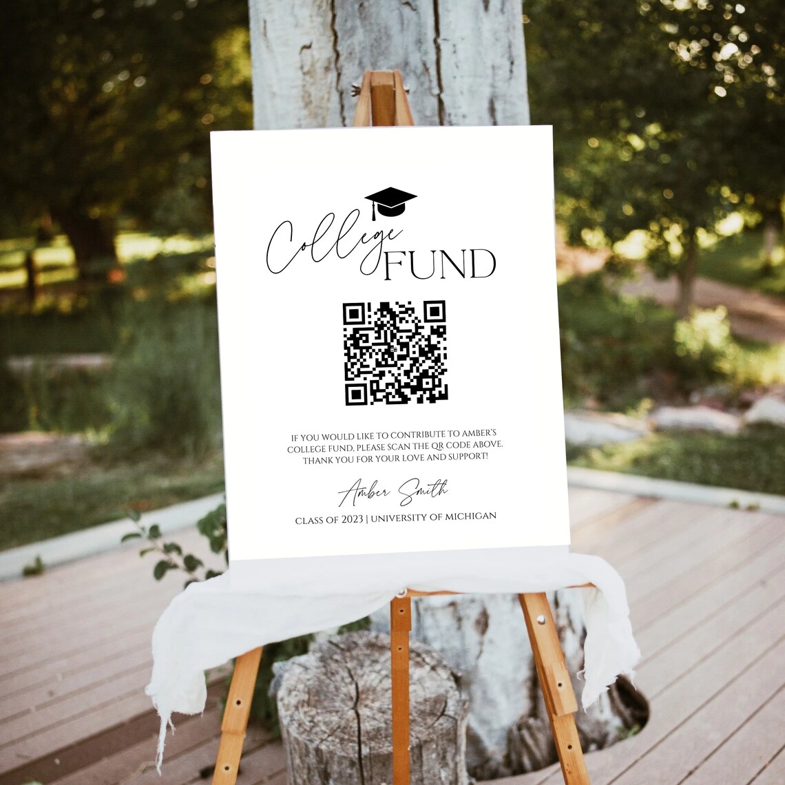 Minimalist College Fund QR Code Sign for 2023 Graduation Party, Modern ...
