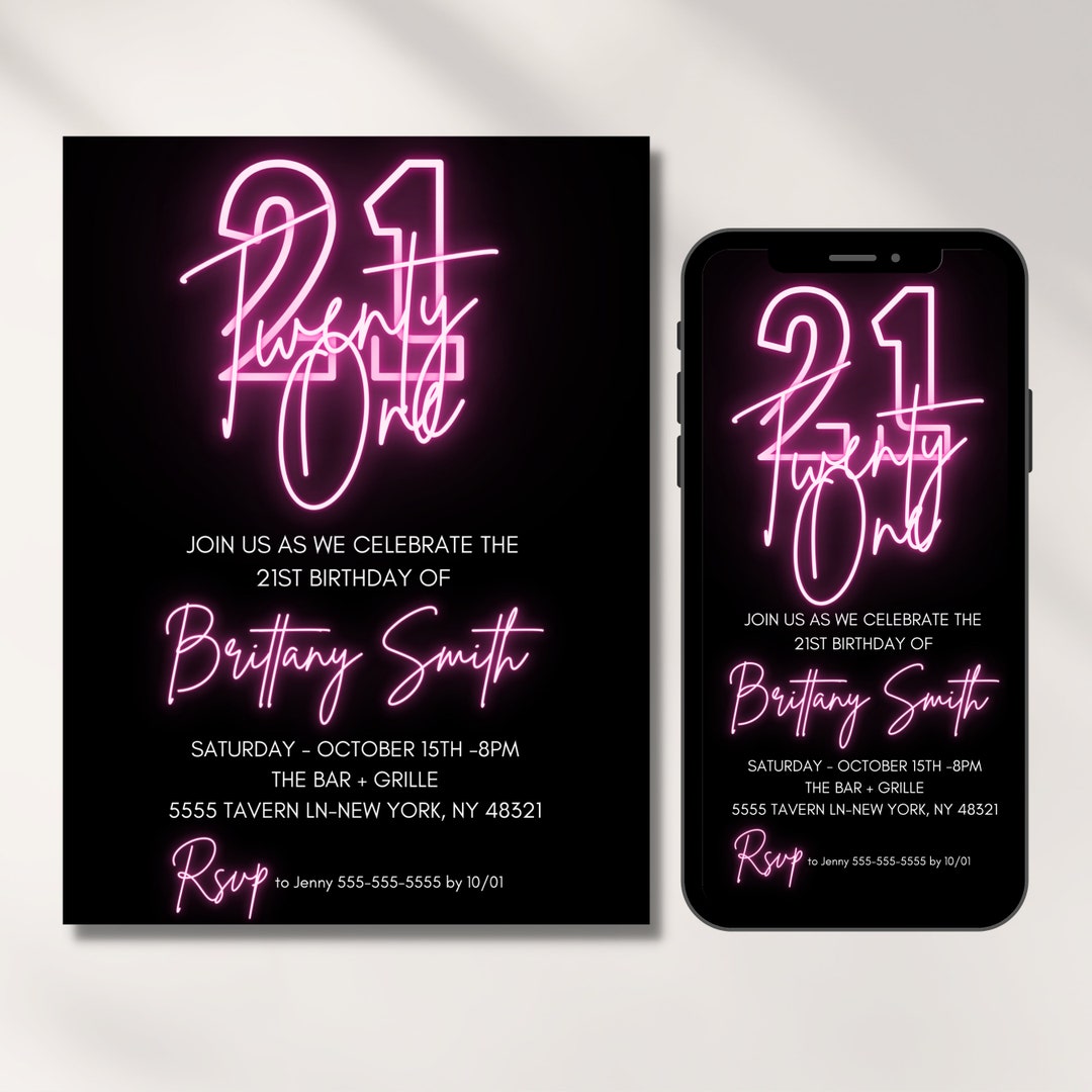 21st Birthday Invitation Electronic, Editable Template, for Girl, 21 ...