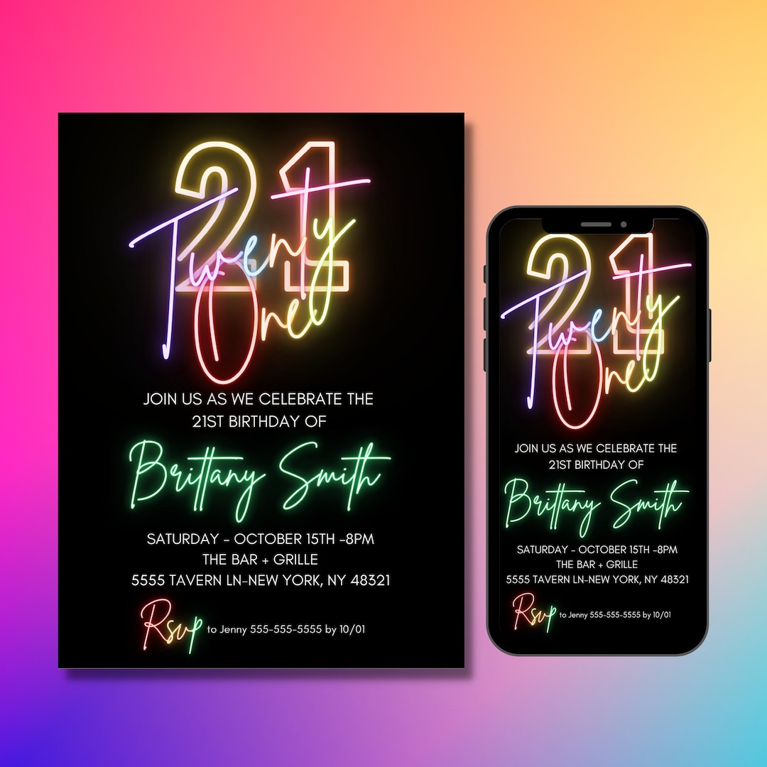 21st Birthday Invitation Electronic, Editable Template, for Girl, 21 ...