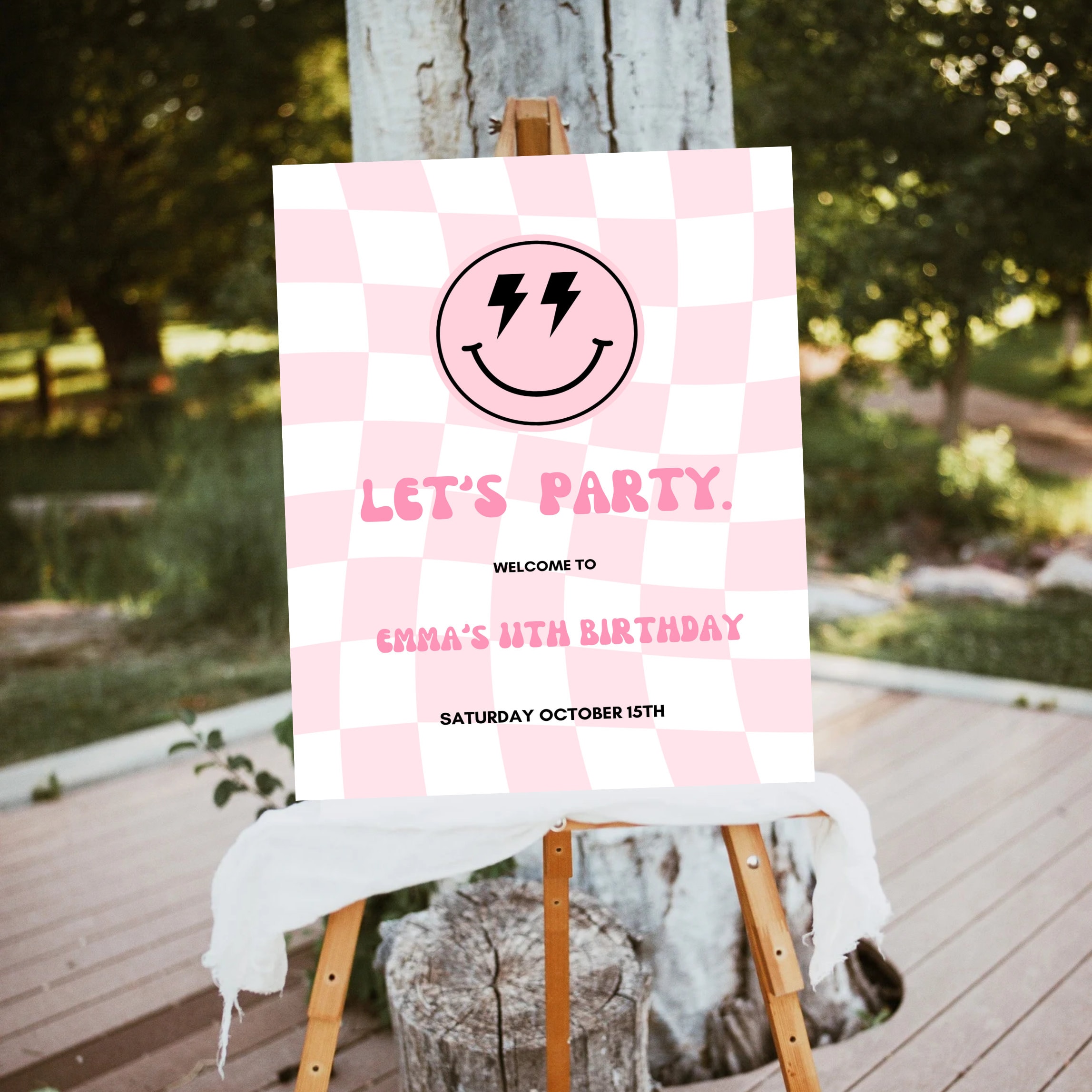 Birthday Party Welcome Sign Template for Girl, Preppy Smile Face Theme ...