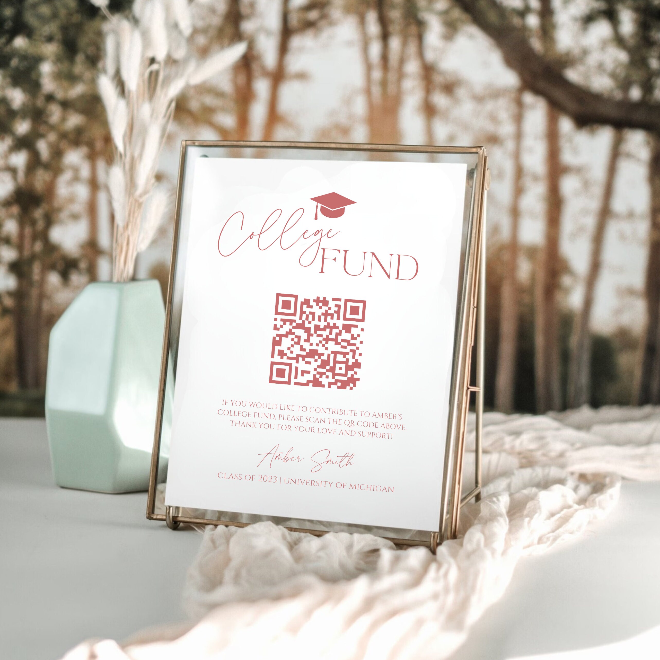 Modern Pink College Fund QR Code Sign Template, Pink Graduation College ...