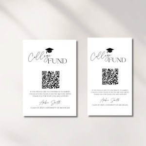 College Fund QR Card, Graduation QR Code Card Printable, Graduation ...