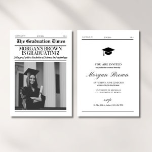 Newspaper Graduation Party Invitation Template, Editable Graduate Photo ...