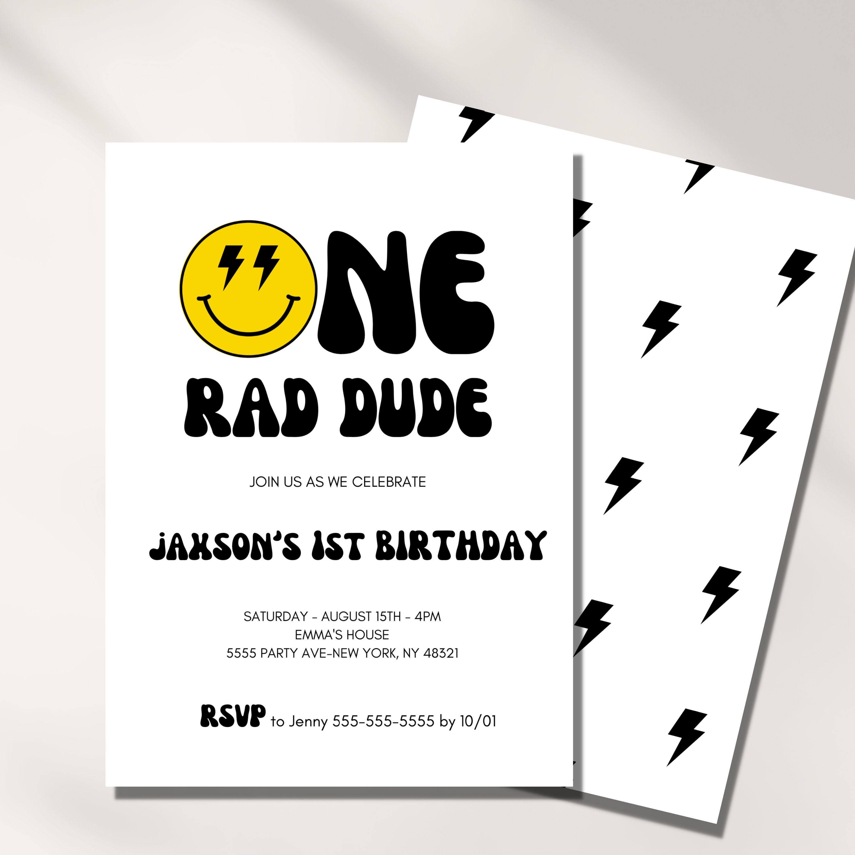 One Rad Dude Invitation Boy, 1st Birthday, Smile Face, Editable ...