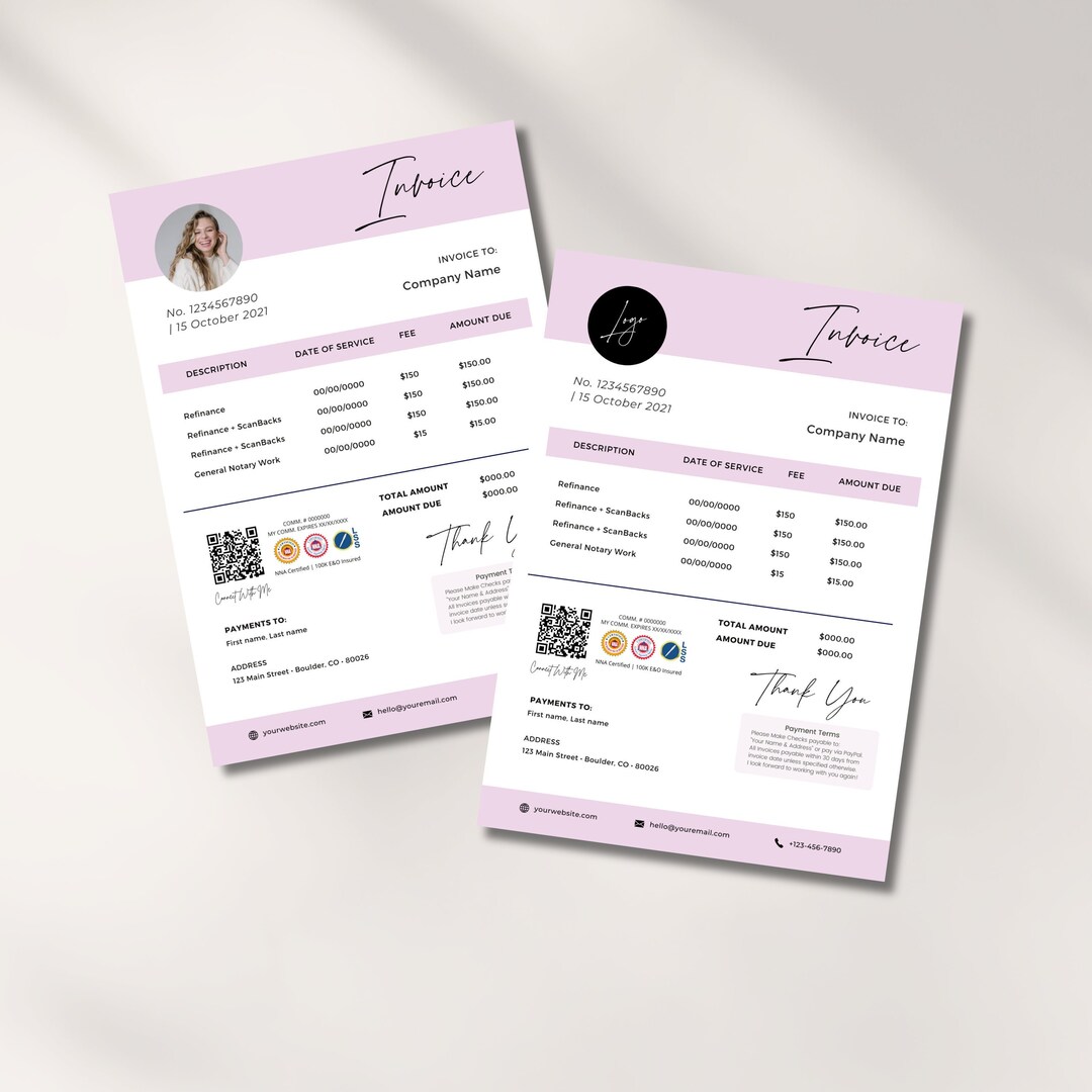 Notary Invoice Template | Invoice for Notary Public | Loan Signing ...