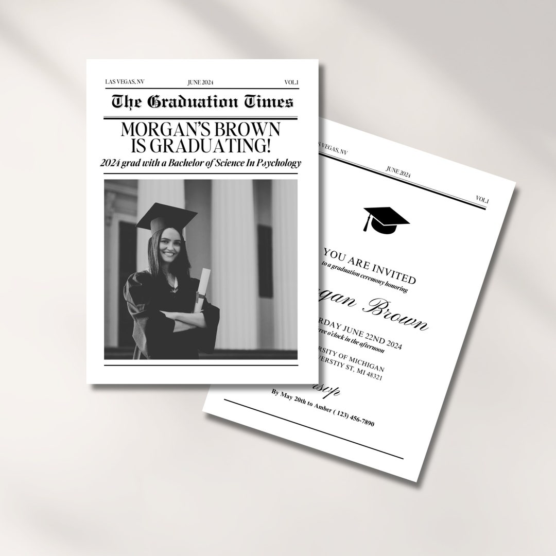 Newspaper Graduation Party Invitation Template, Editable Graduate Photo ...