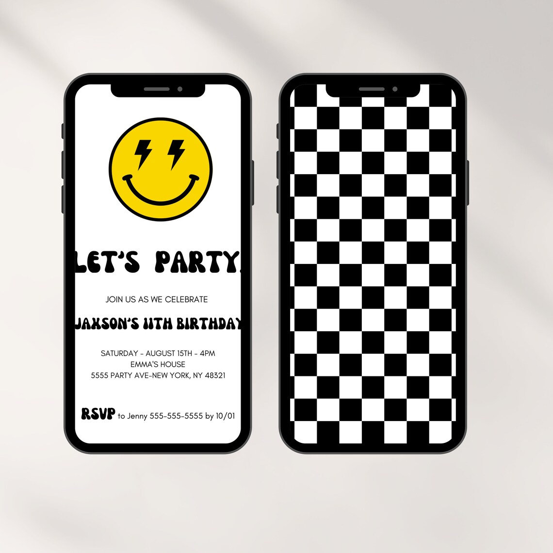 Birthday Invitation Boy Smiley Face Checkered Invite - Etsy