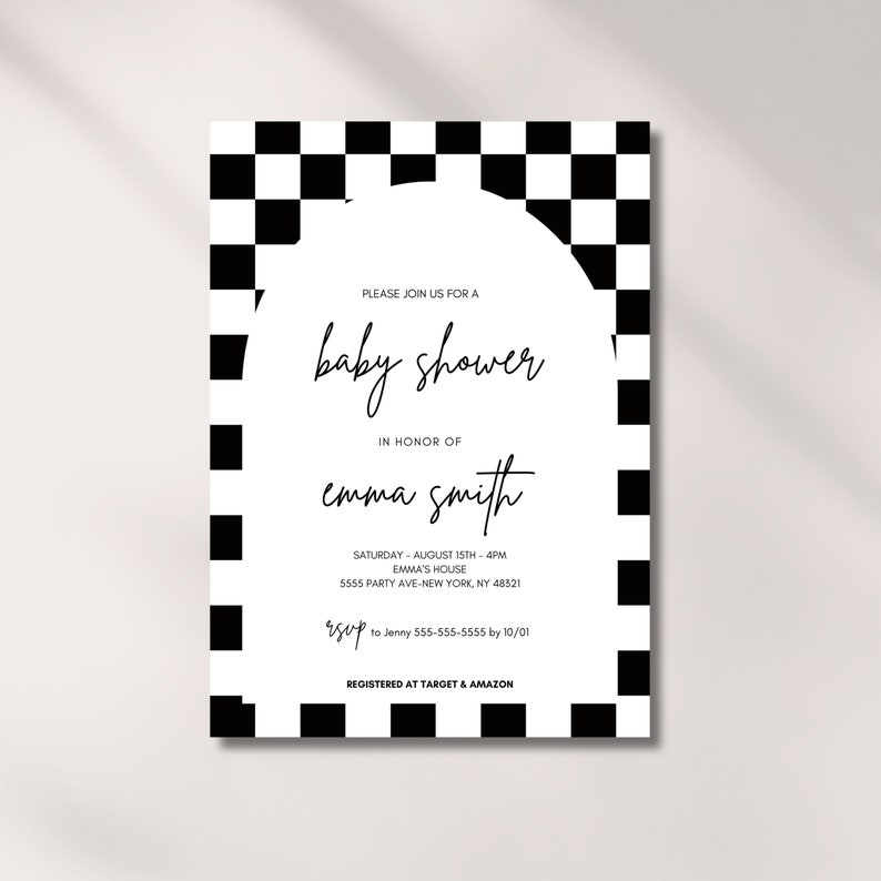 Checkers Baby Shower Invitation Checkerboard Baby Shower - Etsy