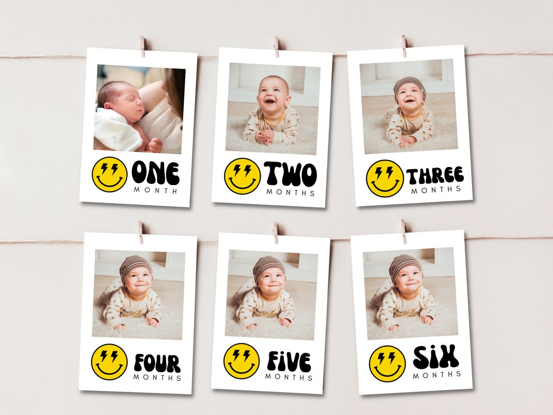 Smiley Face 1st Birthday Photo Banner Template ,one Happy Dude Month by ...