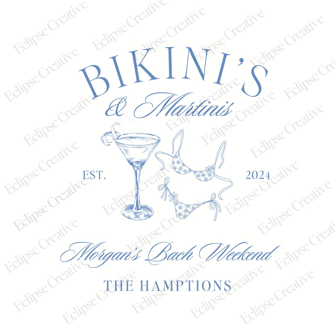 Martinis and Bikinis Bachelorette Logo Template, Editable Template ...