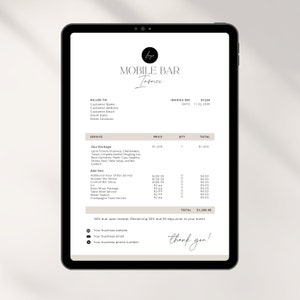 Mobile Bar Invoice, Custom Mobile Bar Invoice Template , Printable Bar ...