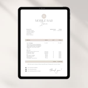 Mobile Bar Invoice, Custom Mobile Bar Invoice Template , Printable Bar ...
