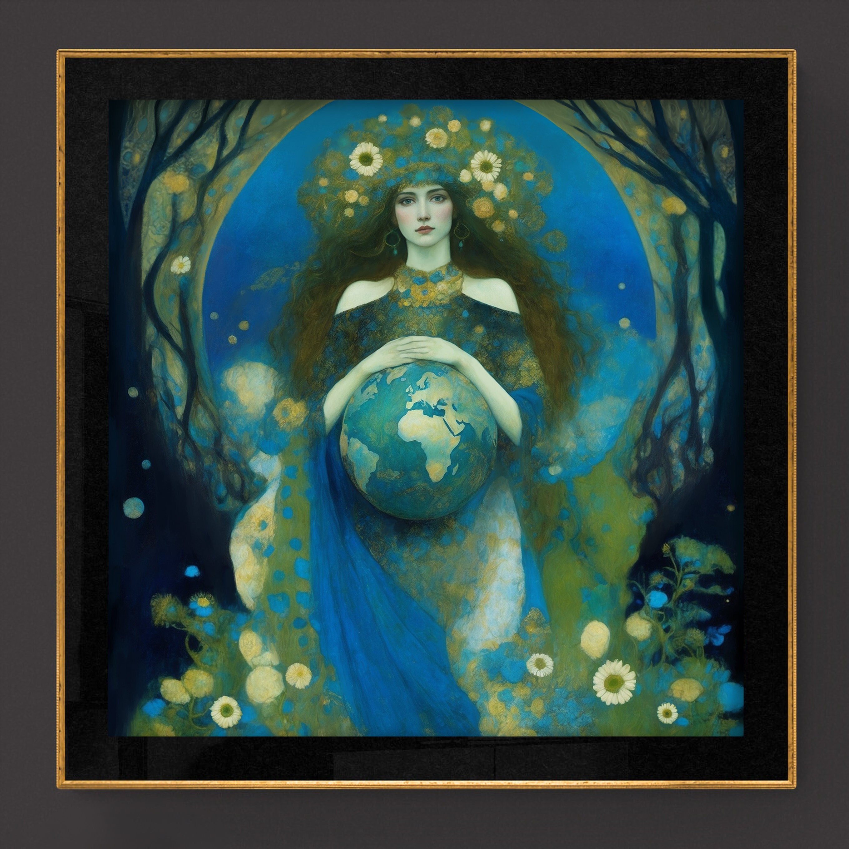 Gaia Print, Mother Earth Goddess, Art Nouveau Poster, Green Forest Room ...
