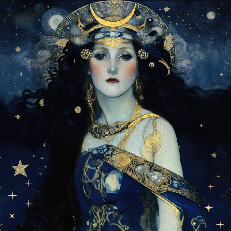 Nyx Print, Goddess of Night, Starry Gothic Wall Art Deco, Dark Coquette ...