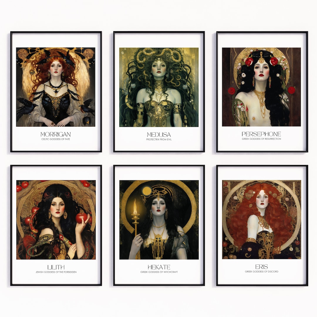 Dark Goddess Set of 6 Prints Greek Mythology Posters, Art Nouveau Gift ...