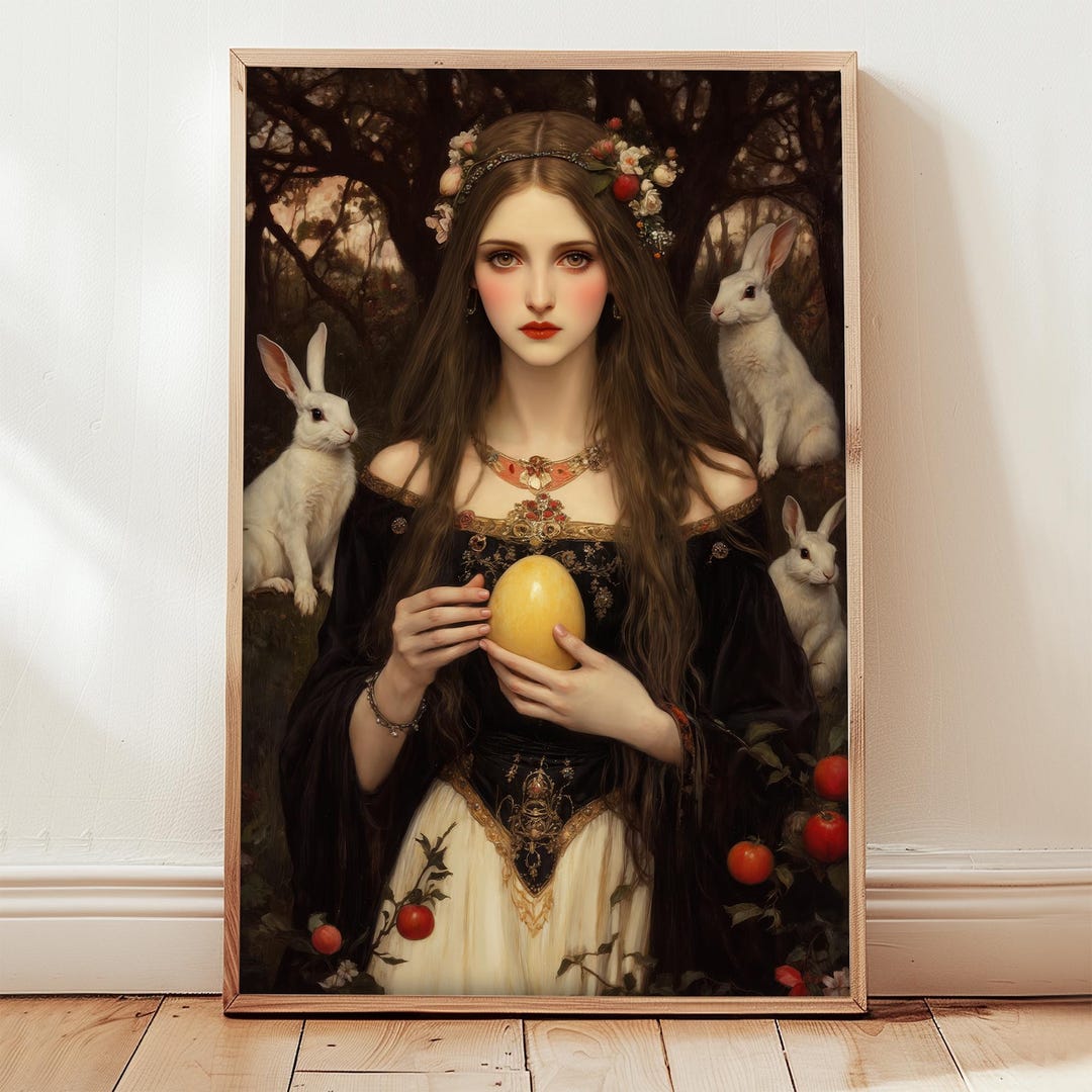 Ostara Print With White Rabbits, Gothic Victorian Painting, Cottagecore ...