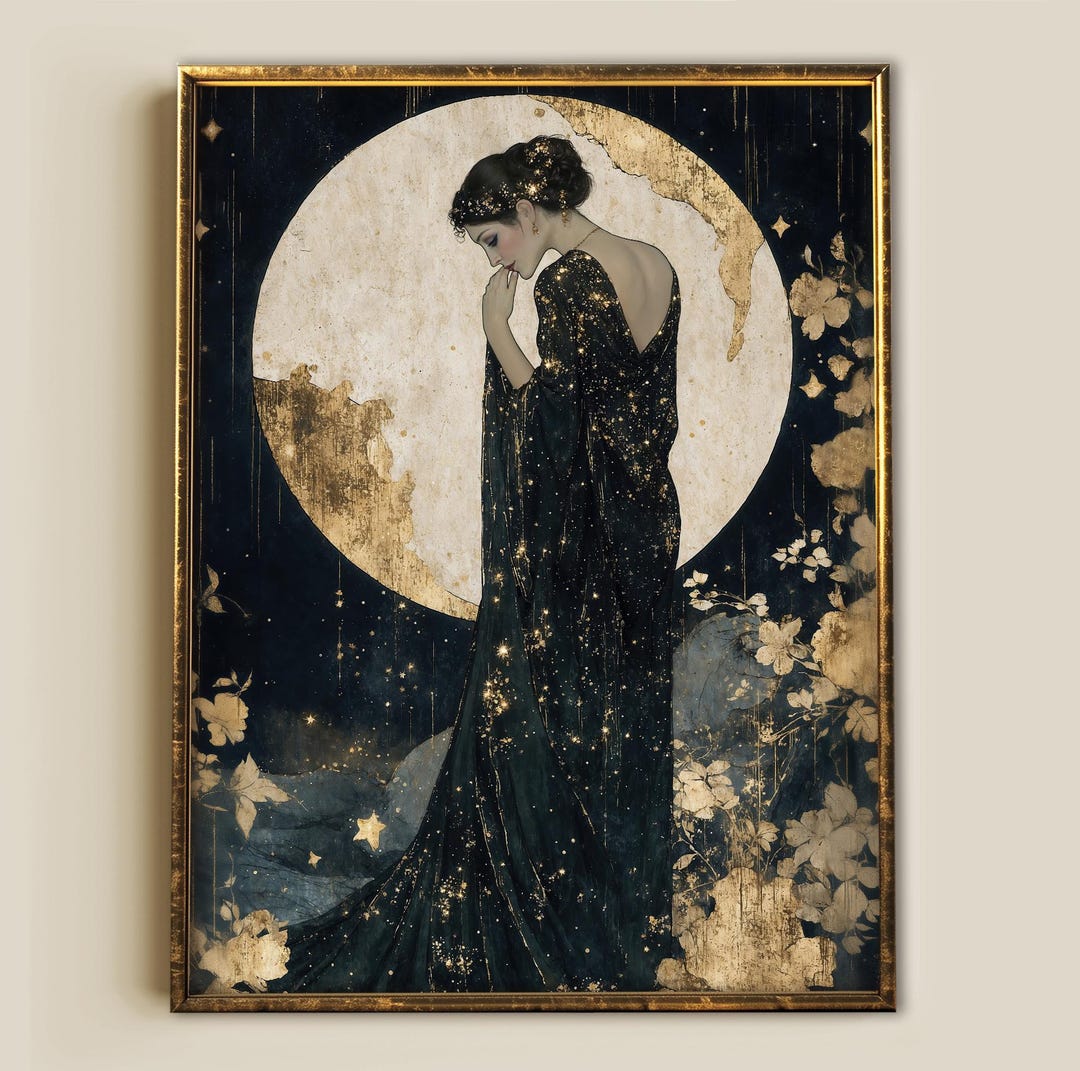 Moon Goddess Print, Giclee Art Nouveau Poster, Celestial Moonlight With ...