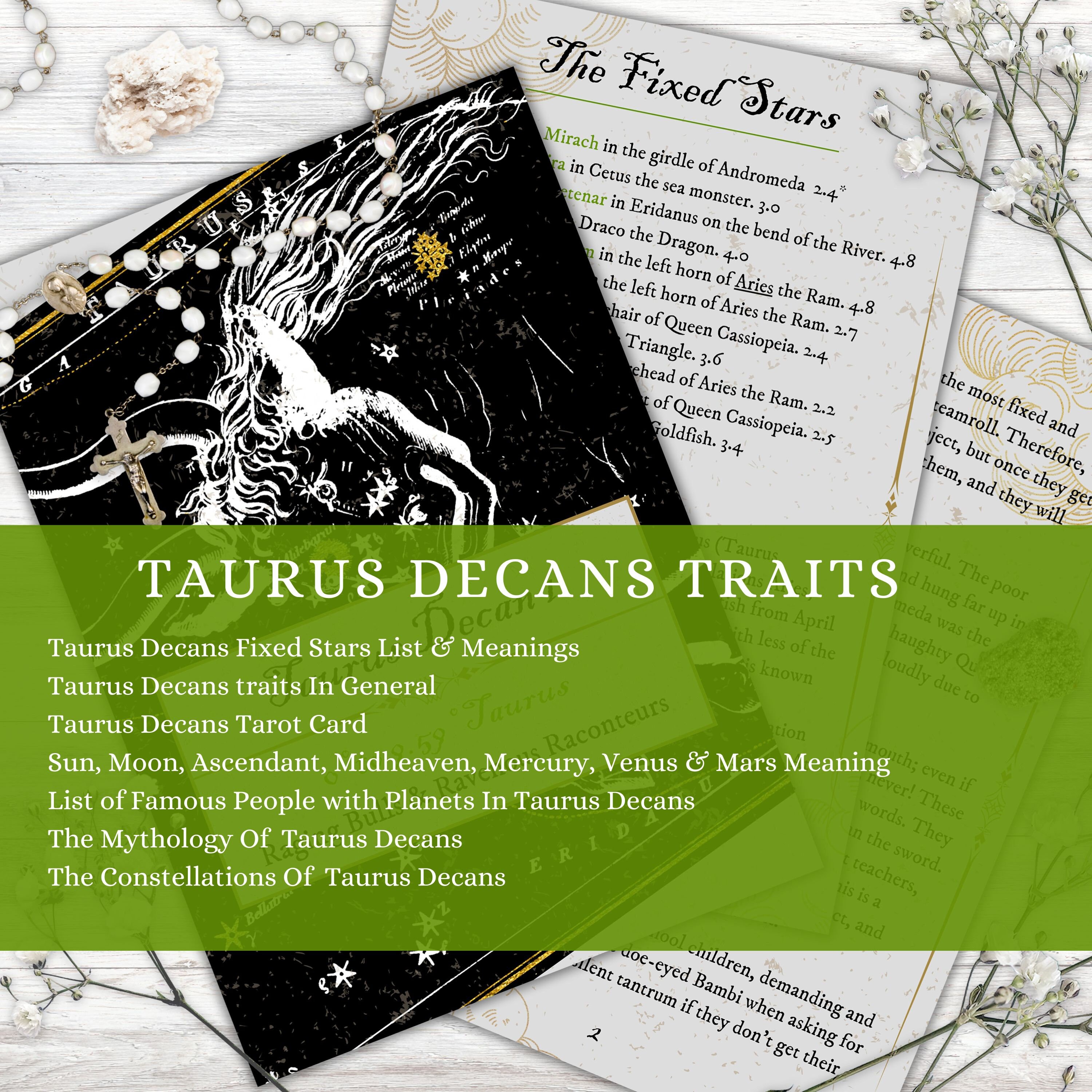 Taurus Astrology Grimoire Set of 3. Taurus Decans Fixed Stars ...
