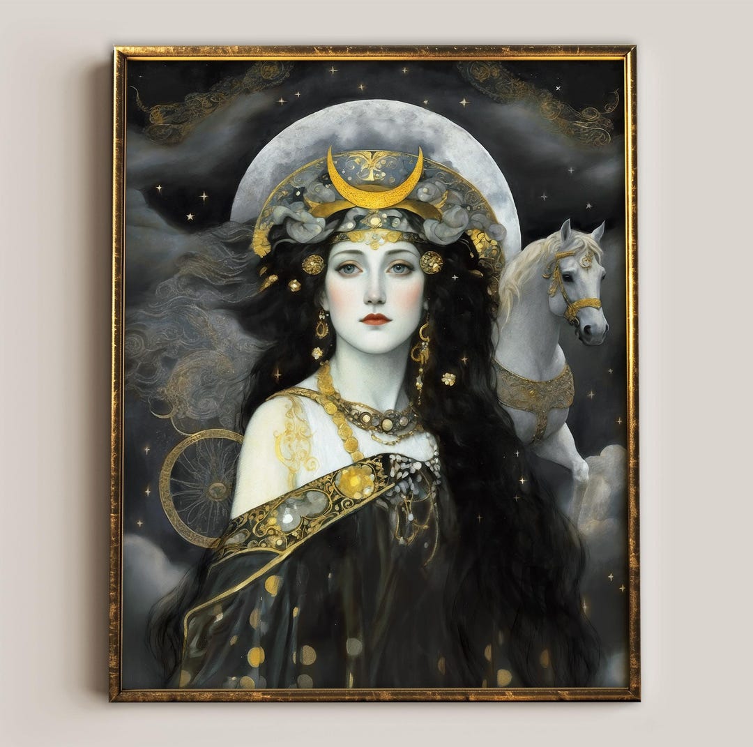 Selene Goddess of the Moon Print – Gothic Home Decor, Pagan Witchy Gift, Greek Mythology Art ...