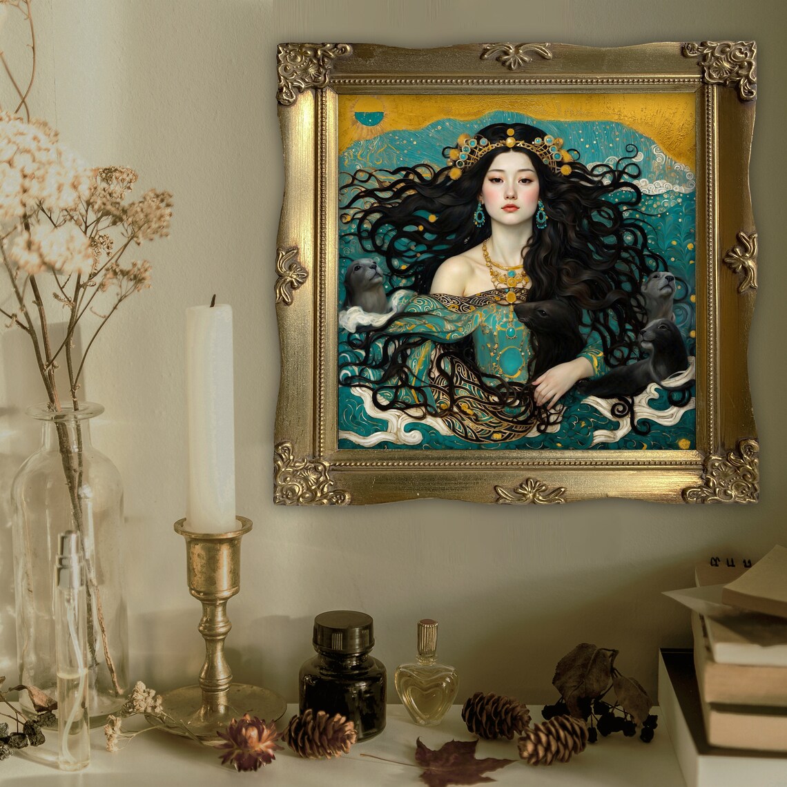Sedna Print, Inuit Goddess of Sea With Seals, Dark Coquette Room Decor ...