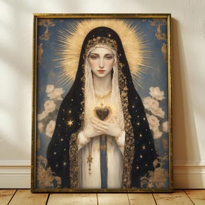 Virgin Mary Print, Art Nouveau Giclee Catholic Icon Religious Wall Art ...