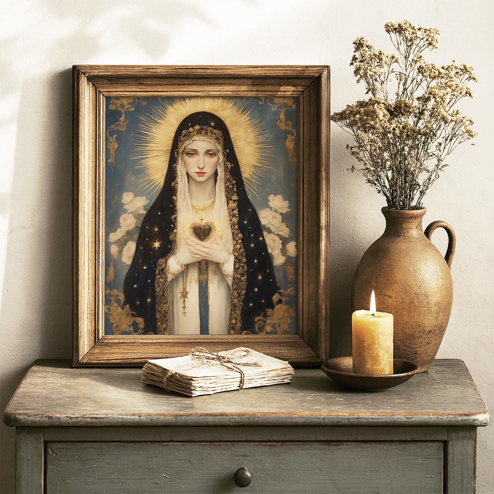 Virgin Mary Print, Art Nouveau Giclee Catholic Icon Religious Wall Art ...