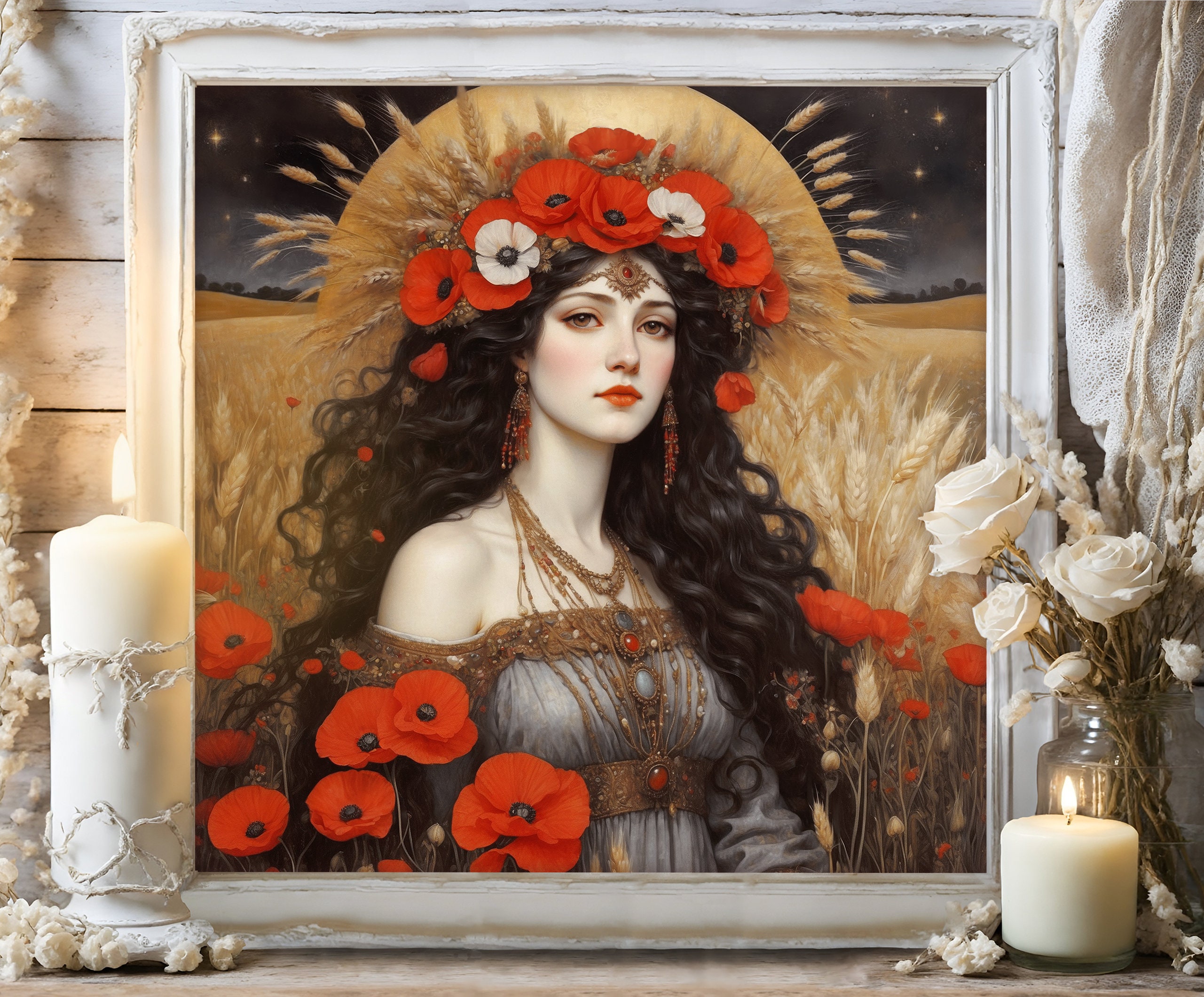 Demeter Print With Poppies, Ceres Goddess of Wheat, Art Nouveau Poster ...