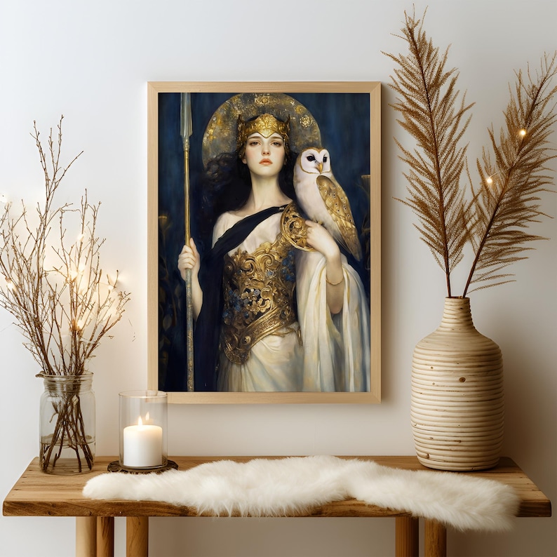Pallas Athena Print, Greek Mythology, Warrior Goddess in Gold Armour ...