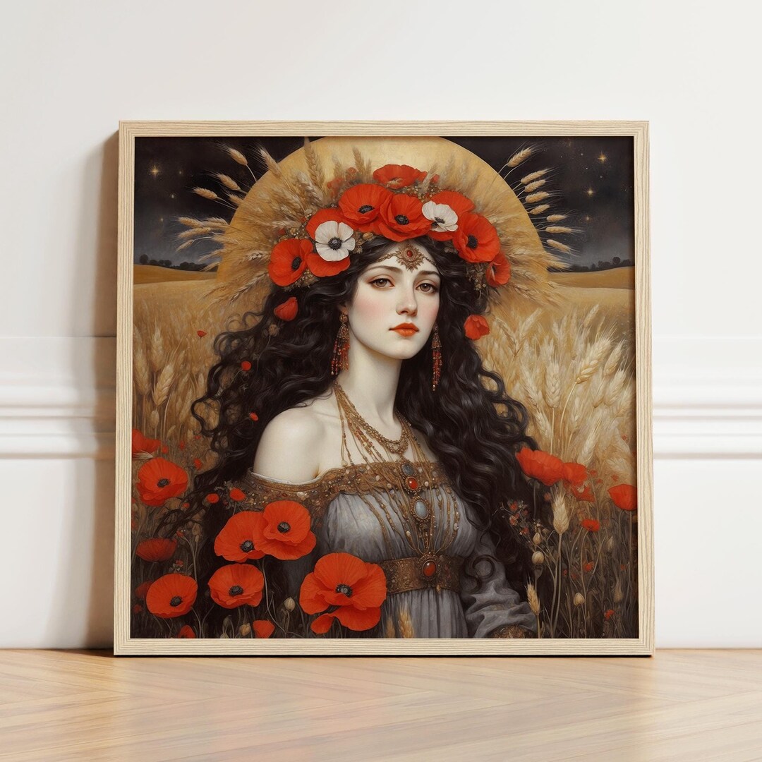 Demeter Print With Poppies, Ceres Goddess of Wheat, Art Nouveau Poster ...