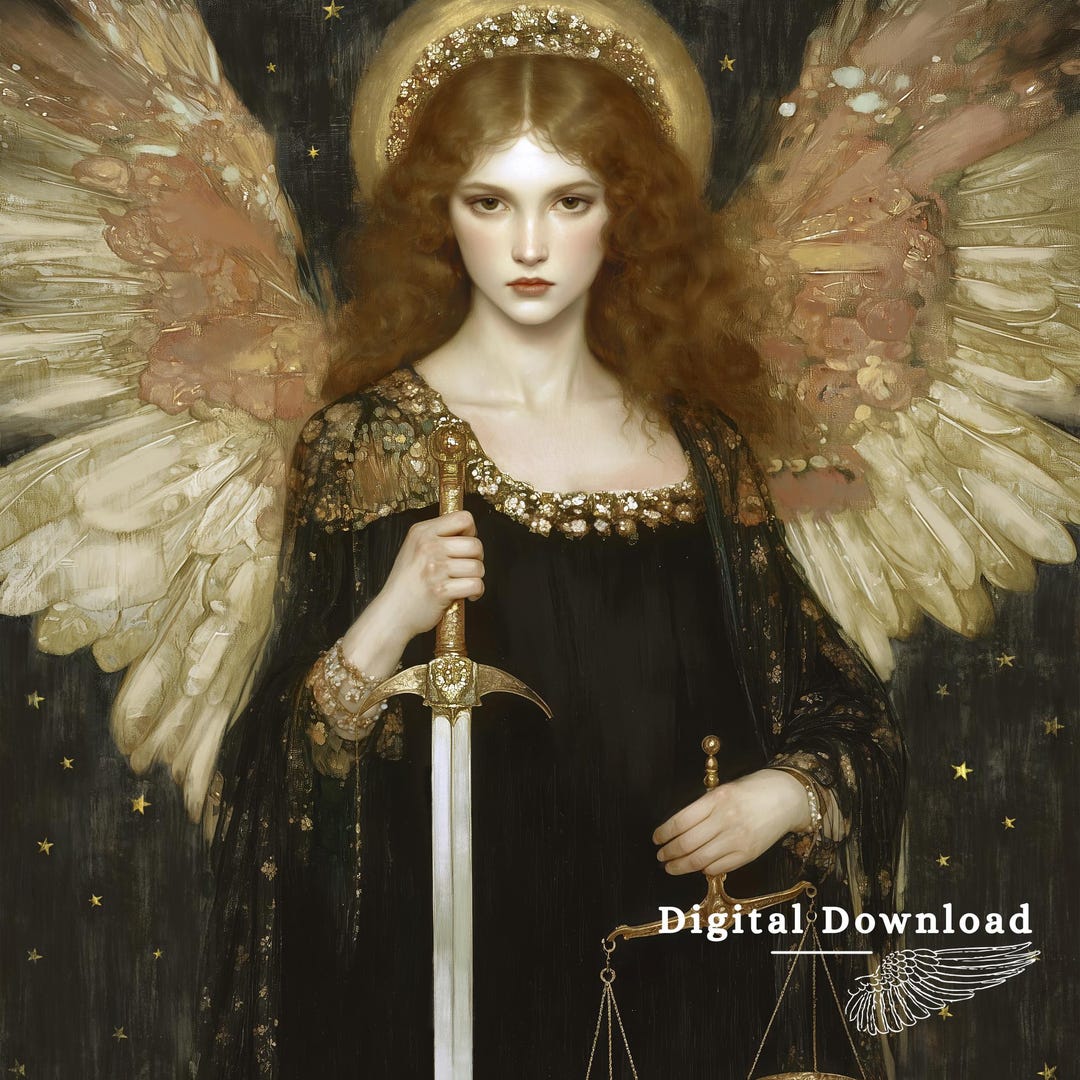 Astraea Printable (muted), Angel Wall Art, Libra Birthday, Goddess of ...