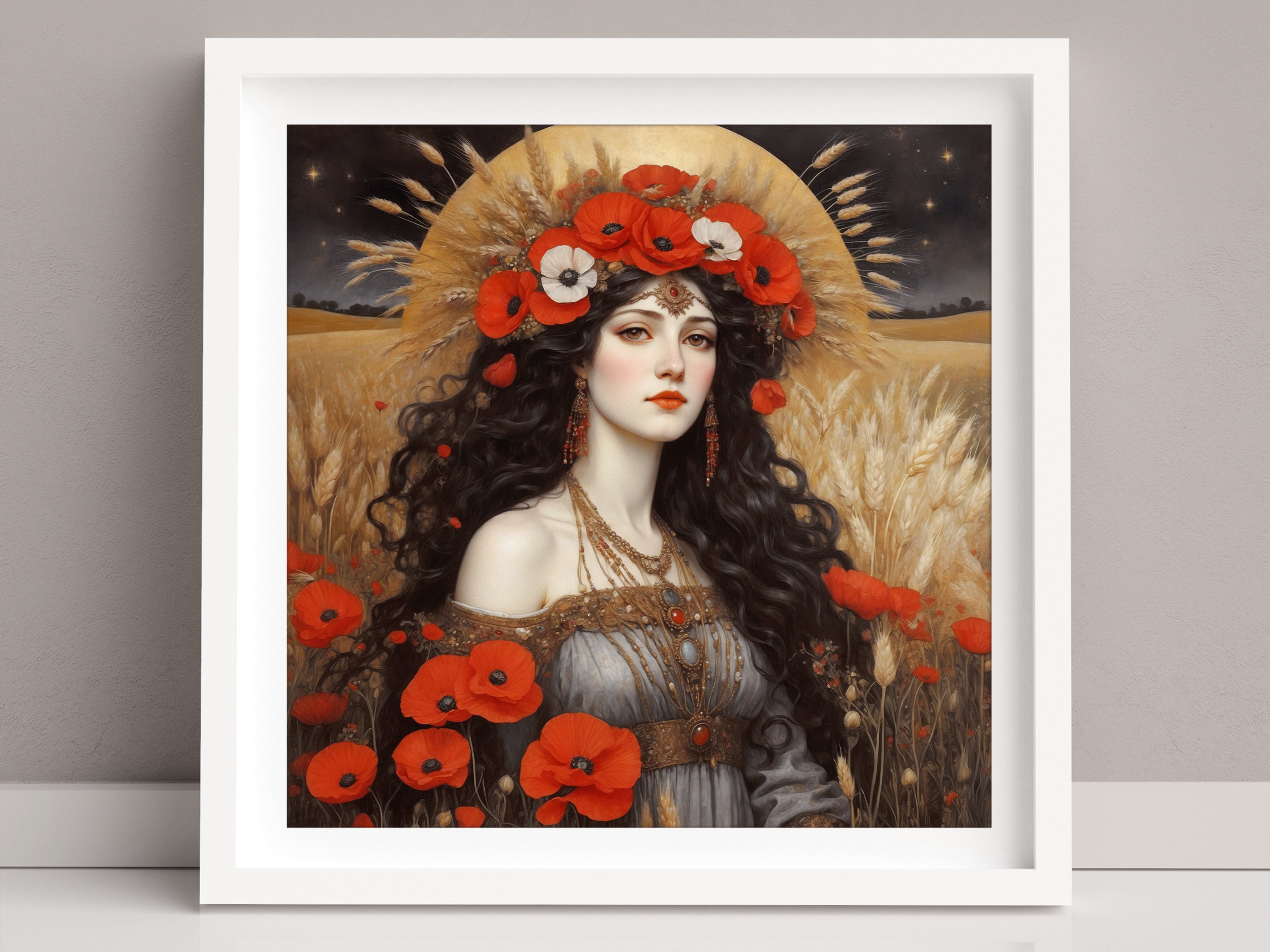 Demeter Print With Poppies, Ceres Goddess of Wheat, Art Nouveau Poster ...
