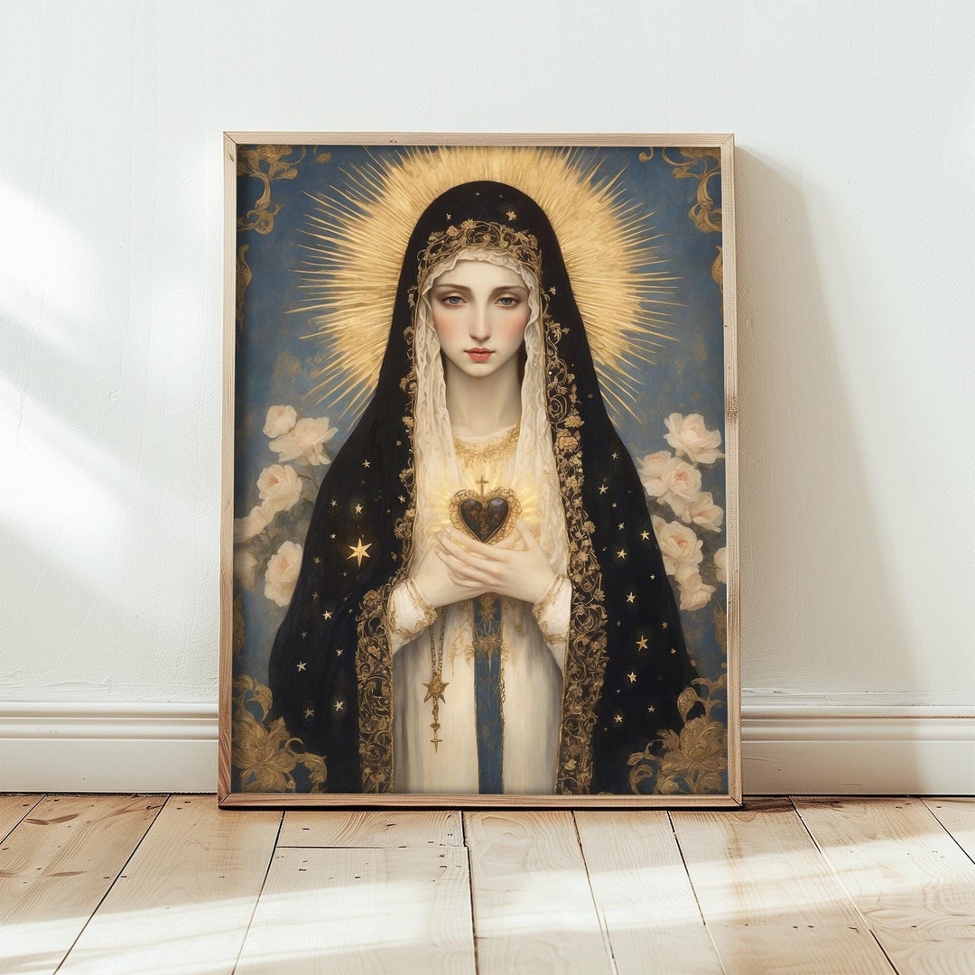 Virgin Mary Print, Art Nouveau Giclee Catholic Icon Religious Wall Art ...