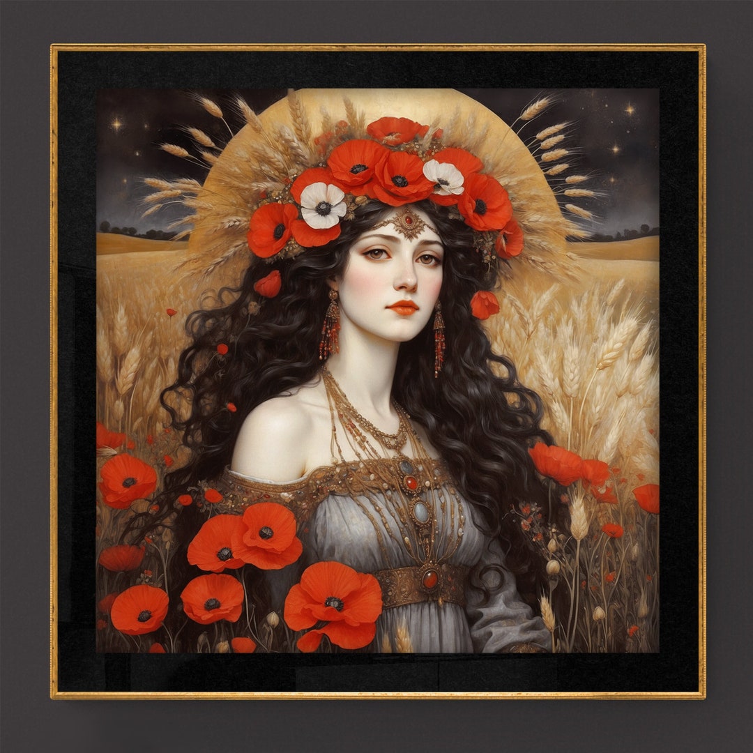 Demeter Print With Poppies, Ceres Goddess of Wheat, Art Nouveau Poster ...