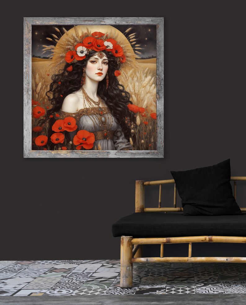 Demeter Print With Poppies, Ceres Goddess of Wheat, Art Nouveau Poster ...