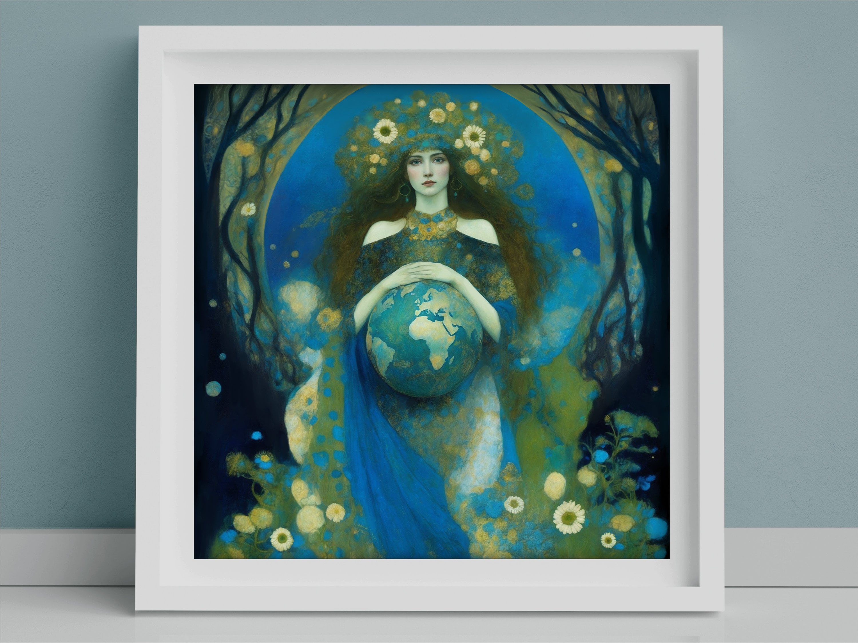Gaia Print, Mother Earth Goddess, Art Nouveau Poster, Green Forest Room ...