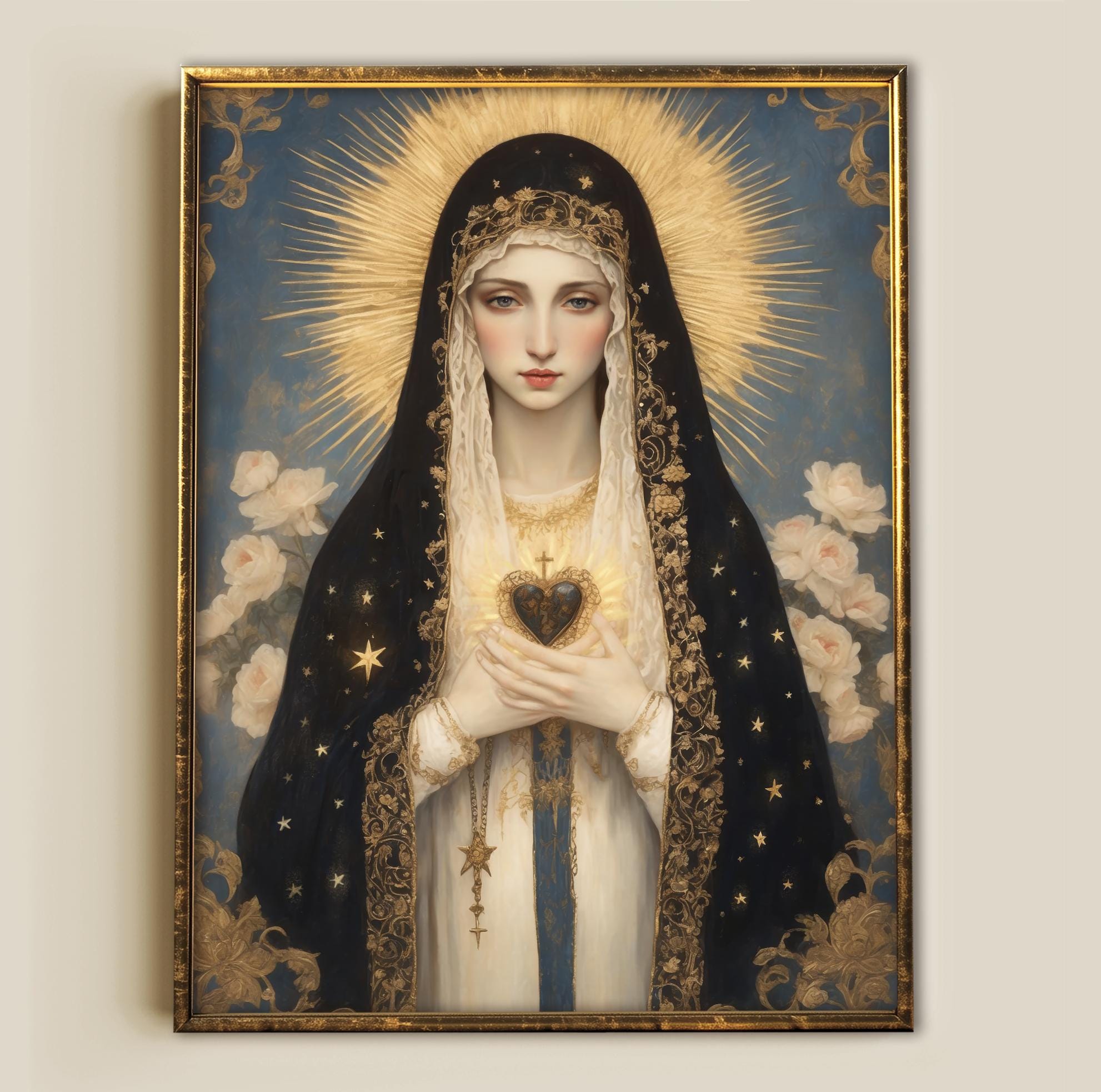 Virgin Mary Print, Art Nouveau Giclee Catholic Icon Religious Wall Art ...