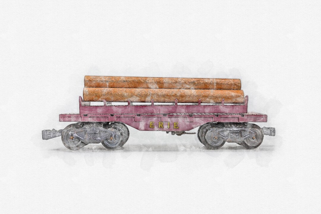Vintage Toy Flatbed Rail Car With Logs – Digital Download Wall Art for ...