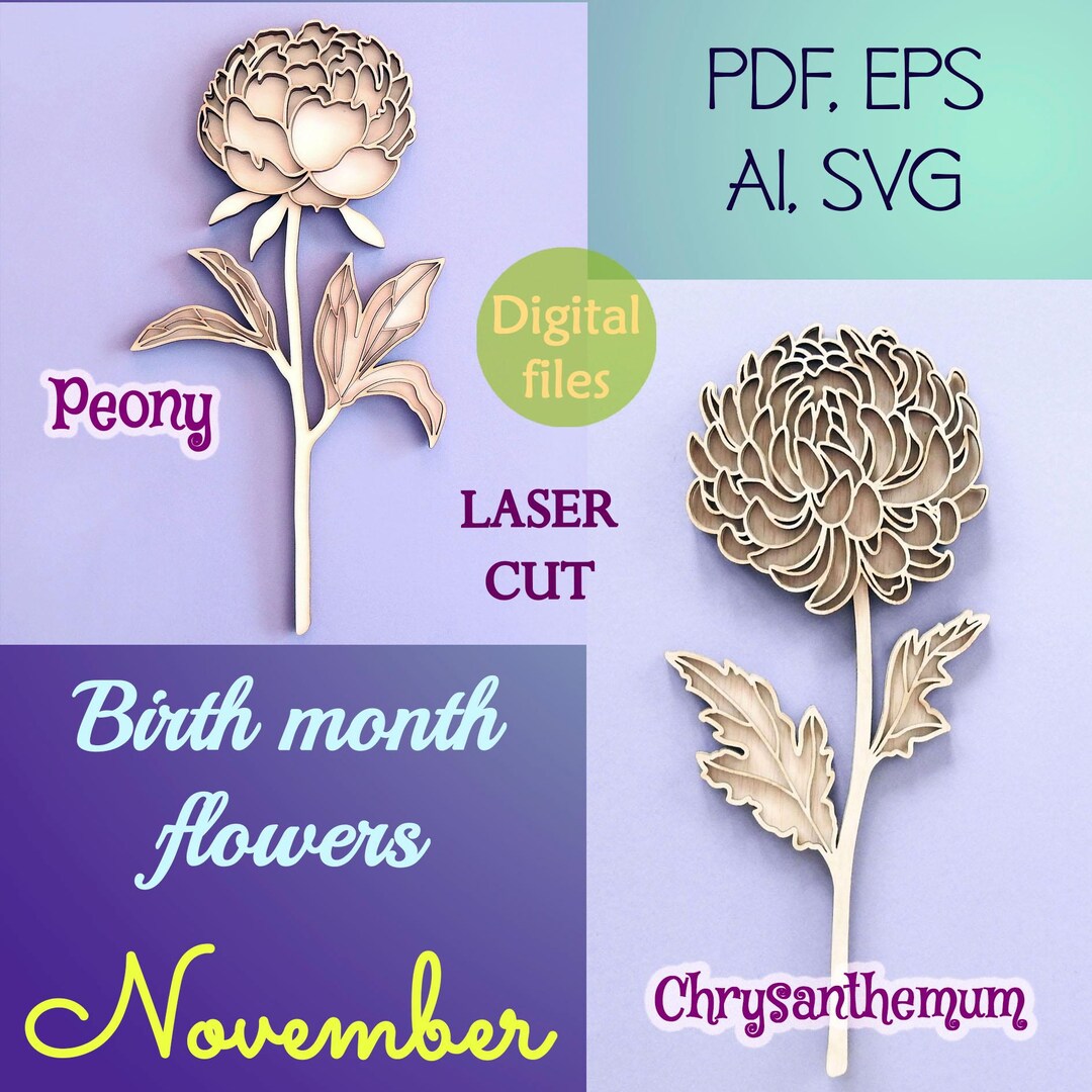 NOVEMBER Birth Month Flowers Peony Svg Chrysanthemum Svg Plants Svg ...