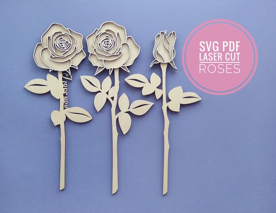 Blueprints & How To Glowforge file Wooden roses svg Rose stem svg Rose ...