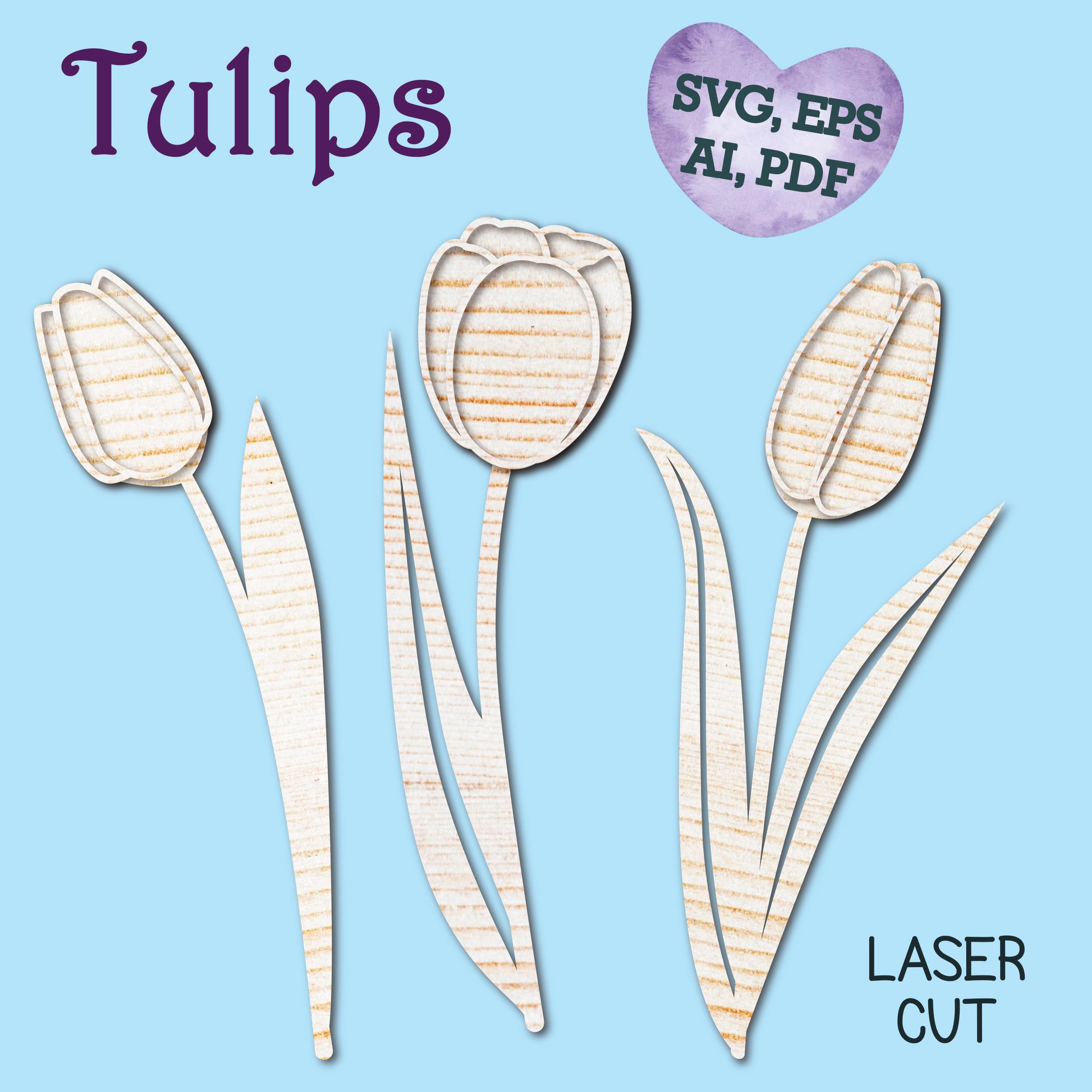 Tulip Svg Flower Svg Spring Flowers Laser Cut Tulips Vector Bouquet Svg ...