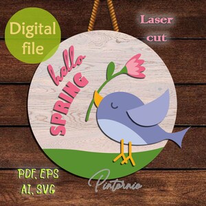 Bird Svg Flower Laser Cut Bird Sign Flower Svg Hello Spring Svg Spring ...