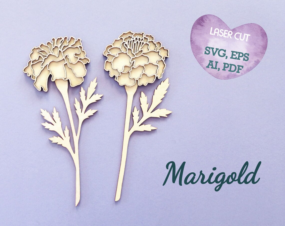 Marigold Svg Laser Cut File Floral Svg Plant Stake Flower Svg Marigold ...