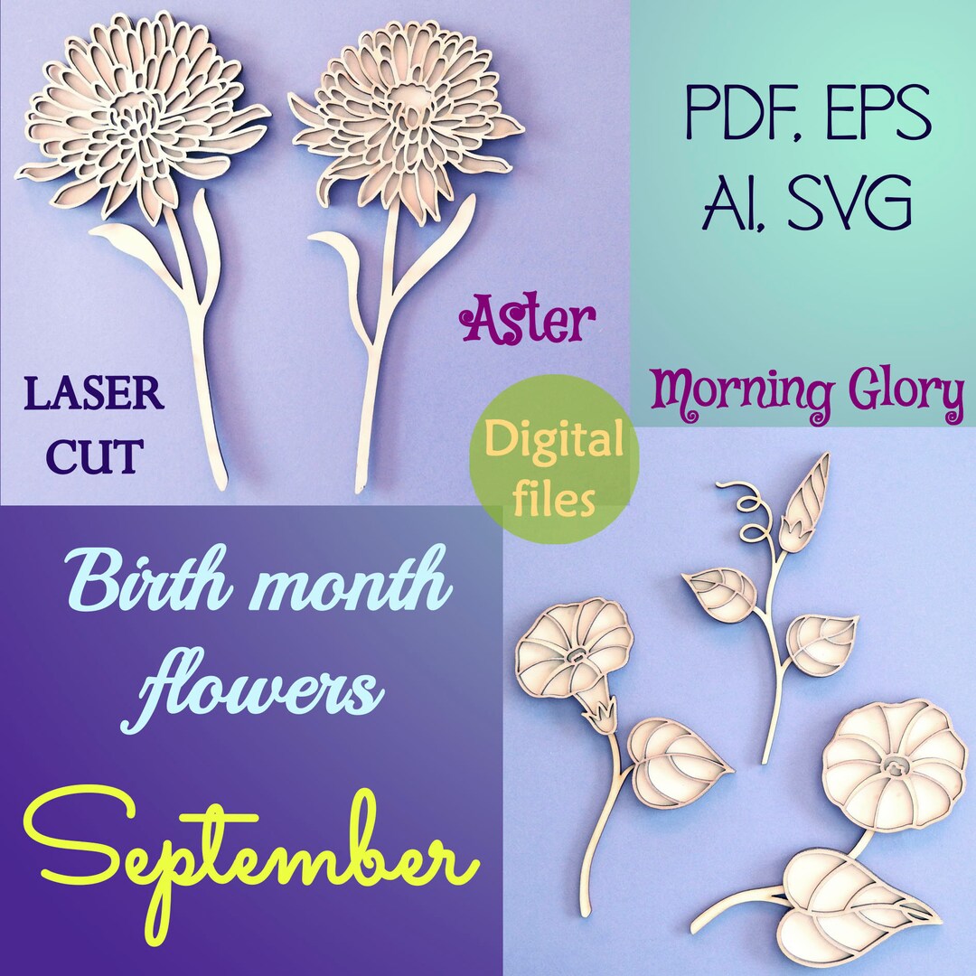 SEPTEMBER Birth Month Flowers Aster Svg Morning Glory Svg Branches Svg ...
