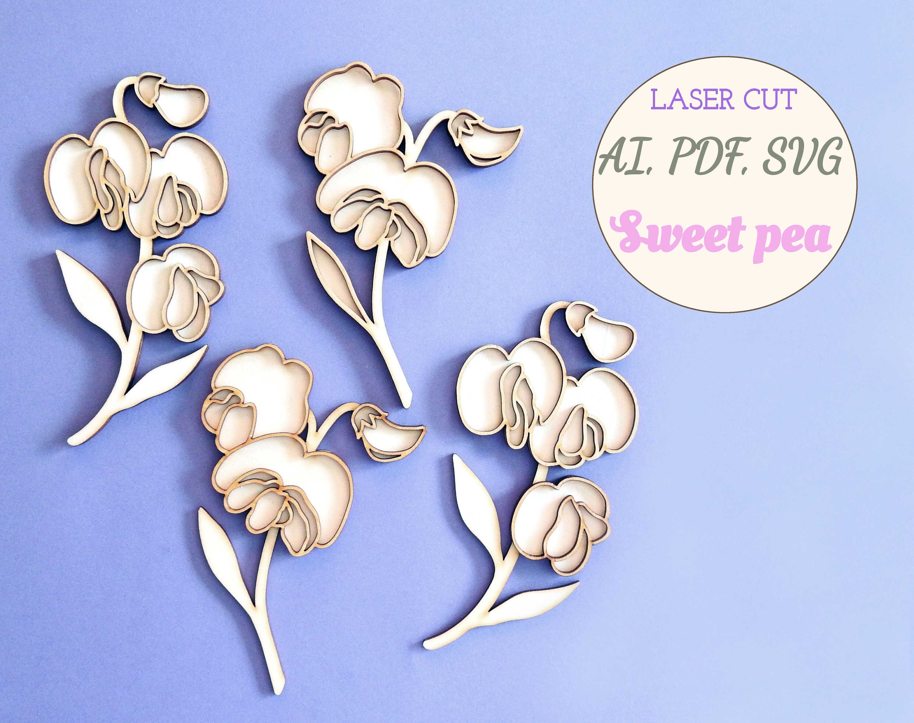 Sweet Pea Svg Flower Svg Laser Cut Flower Plant Stake Bundle Svg ...