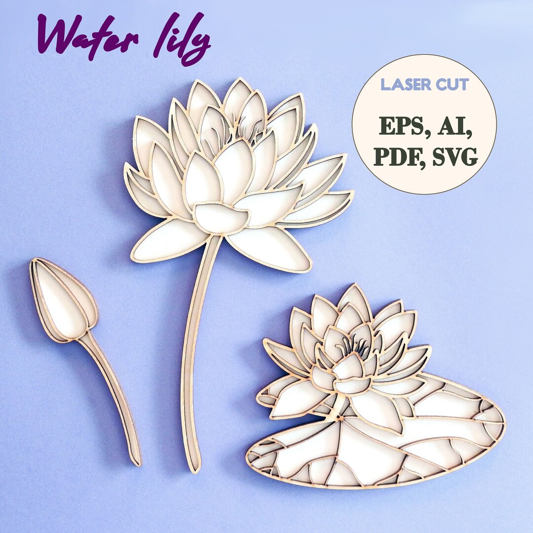 Water Lily Svg Laser Cut Flower Plant Stake Bundle Svg Botanical Svg ...