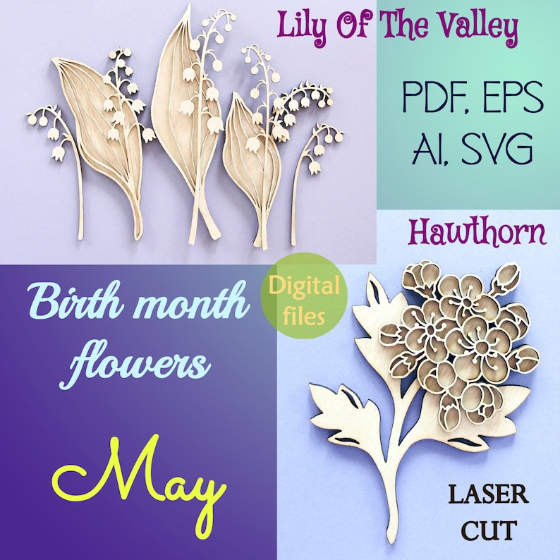 MAY Birth Month Flowers Hawthorn Svg Lily of the Valley Svg Branches ...