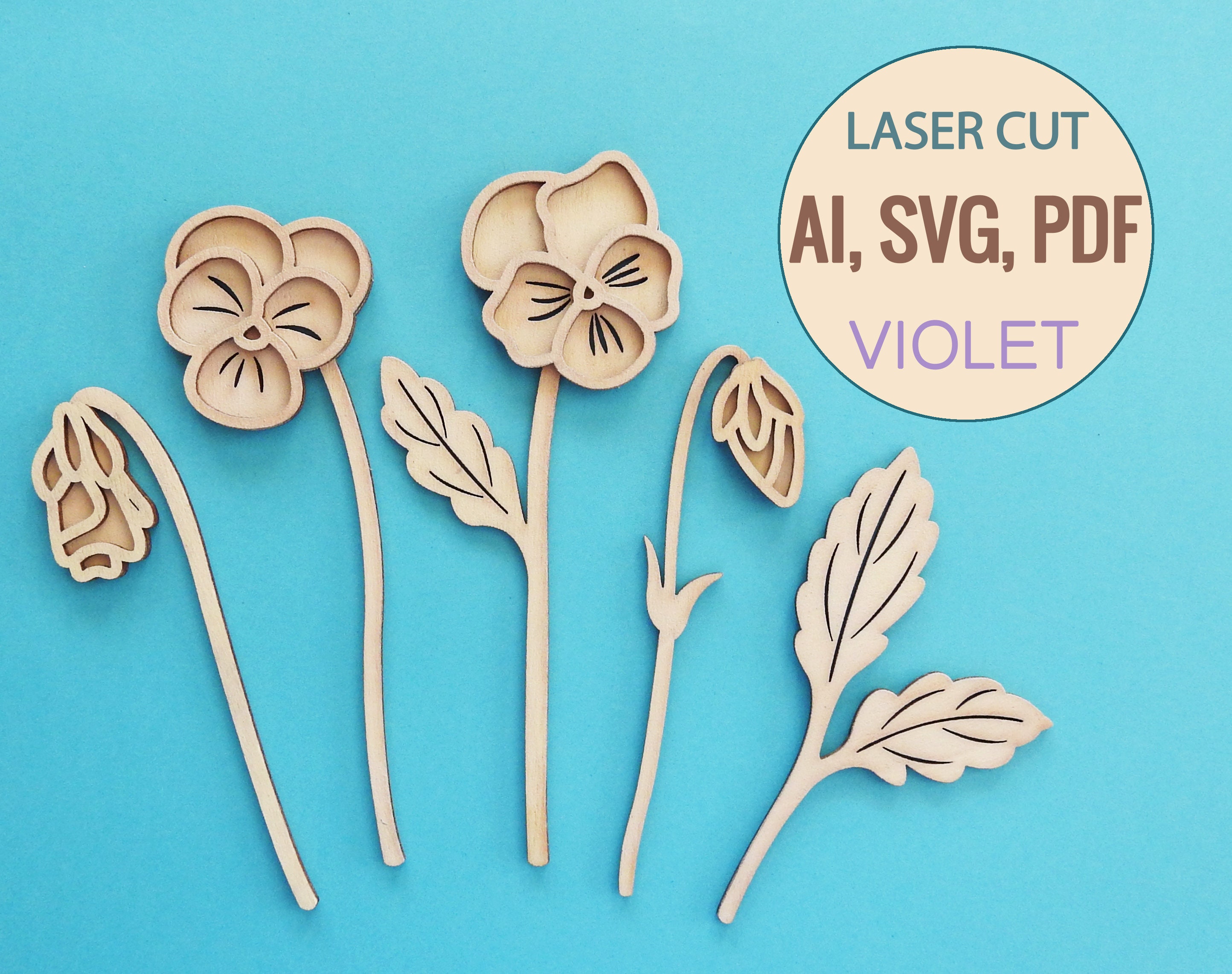 Laser Cut File Violet Svg Flower Svg Bundle Svg Botanical Svg Laser Cut ...