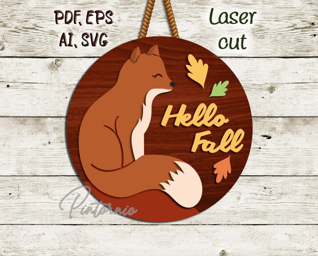 Fox Svg Hello Fall Fox Round Cute Fox Fox Lover Fox Sign Laser Cut ...